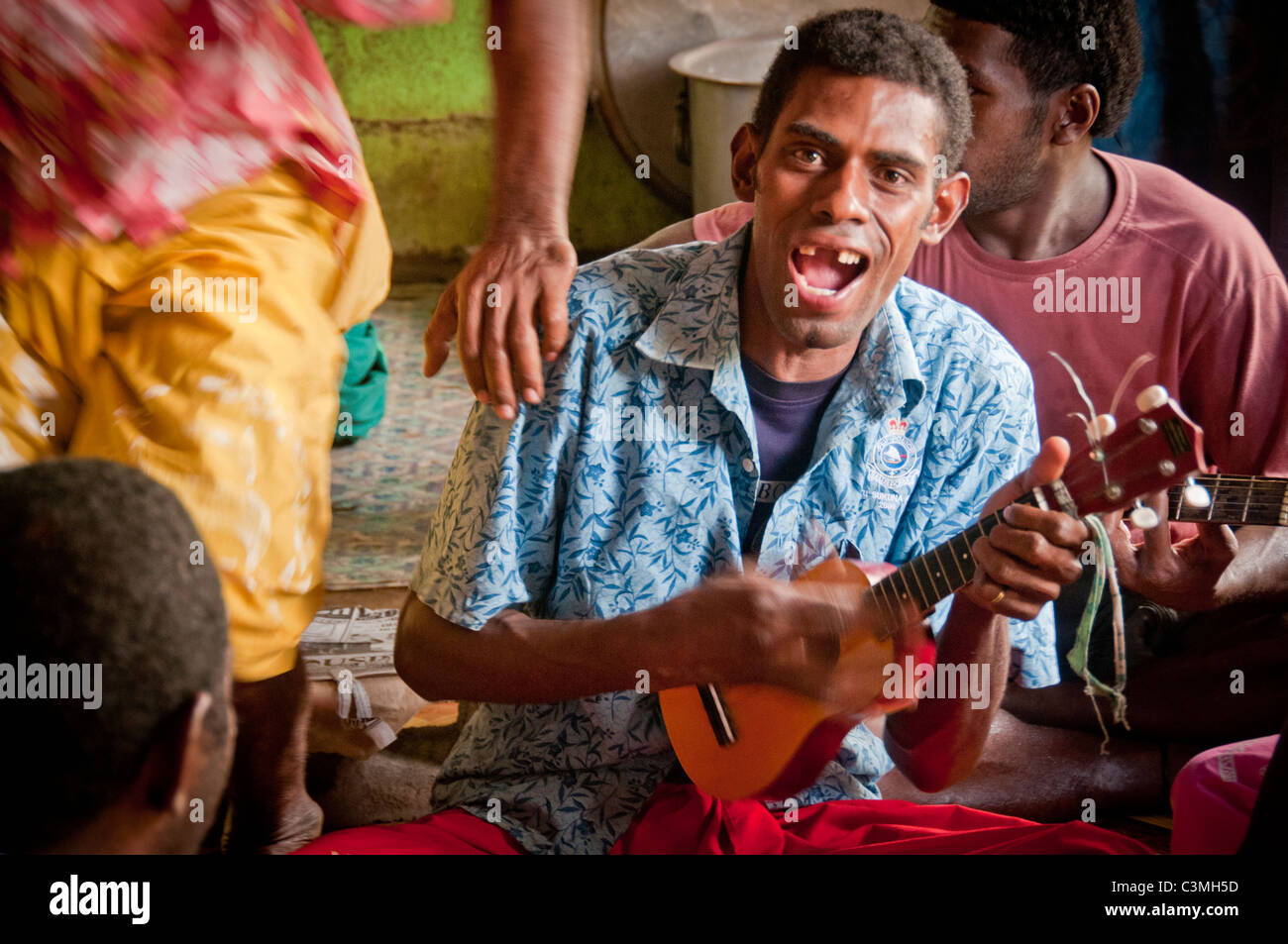 Fijian musicians play for guests during traditional Kava Cermony at ...