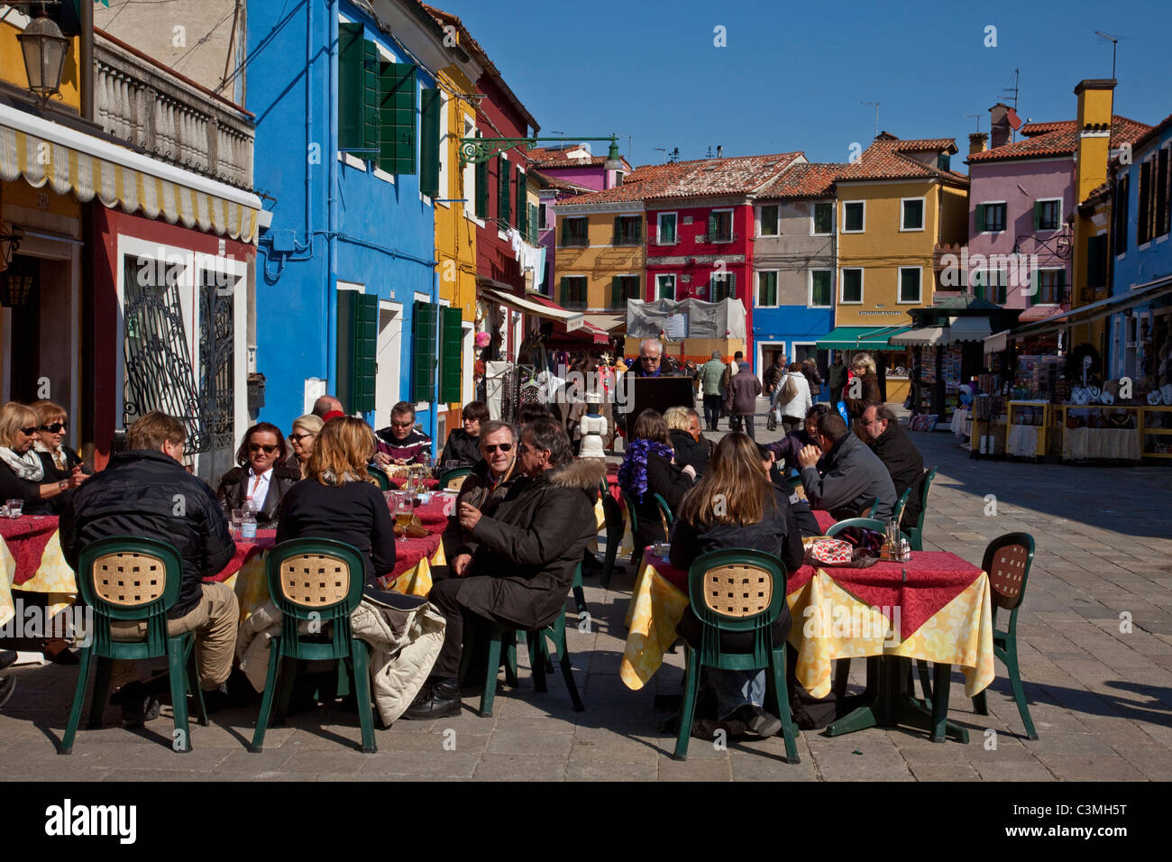 Colourful Restaurants and Shops, Burano Island, Venice, Italy Stock ...