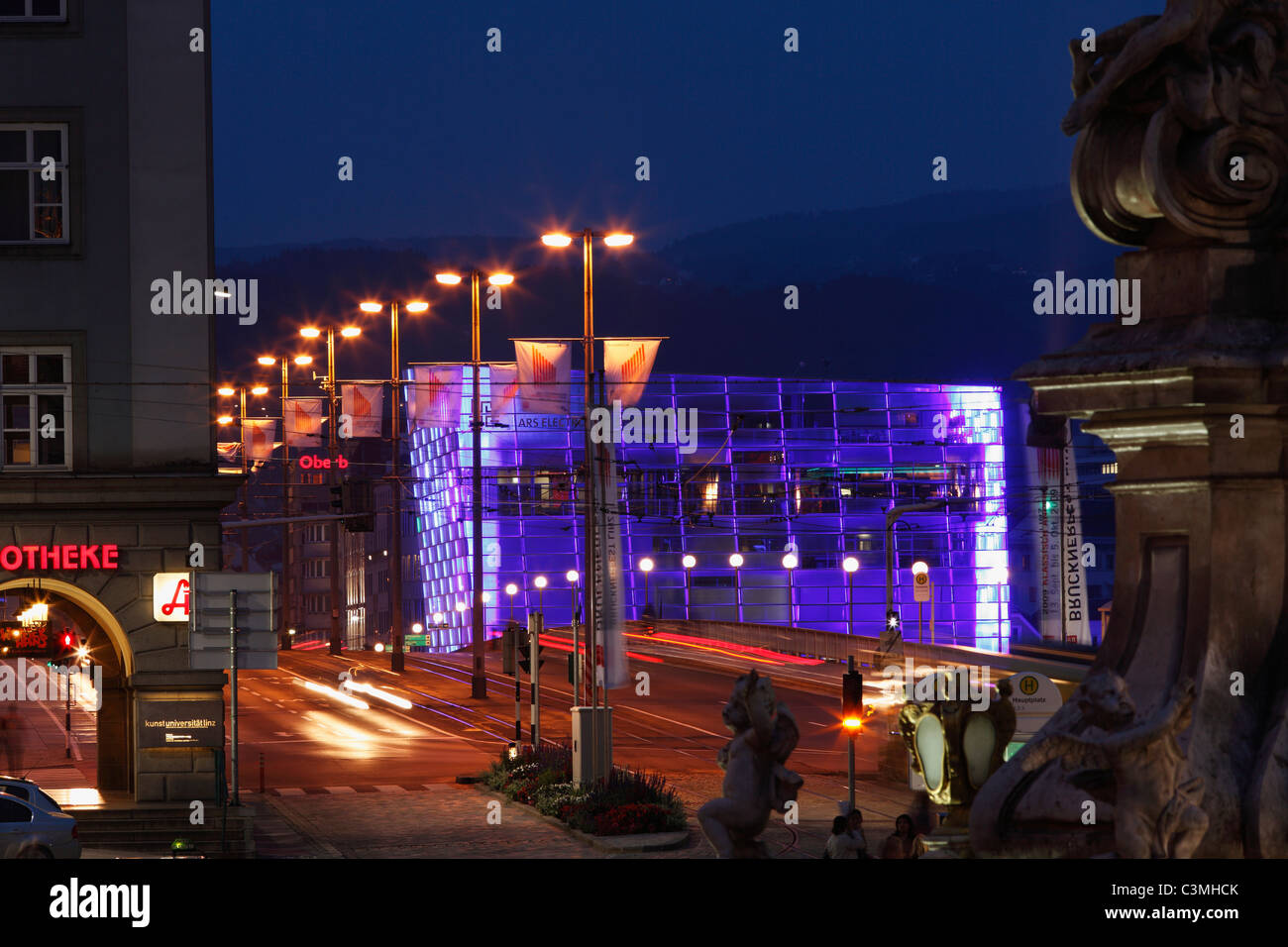 Austria, Upper Austria, Linz, View of Ars Electronica Center with ...