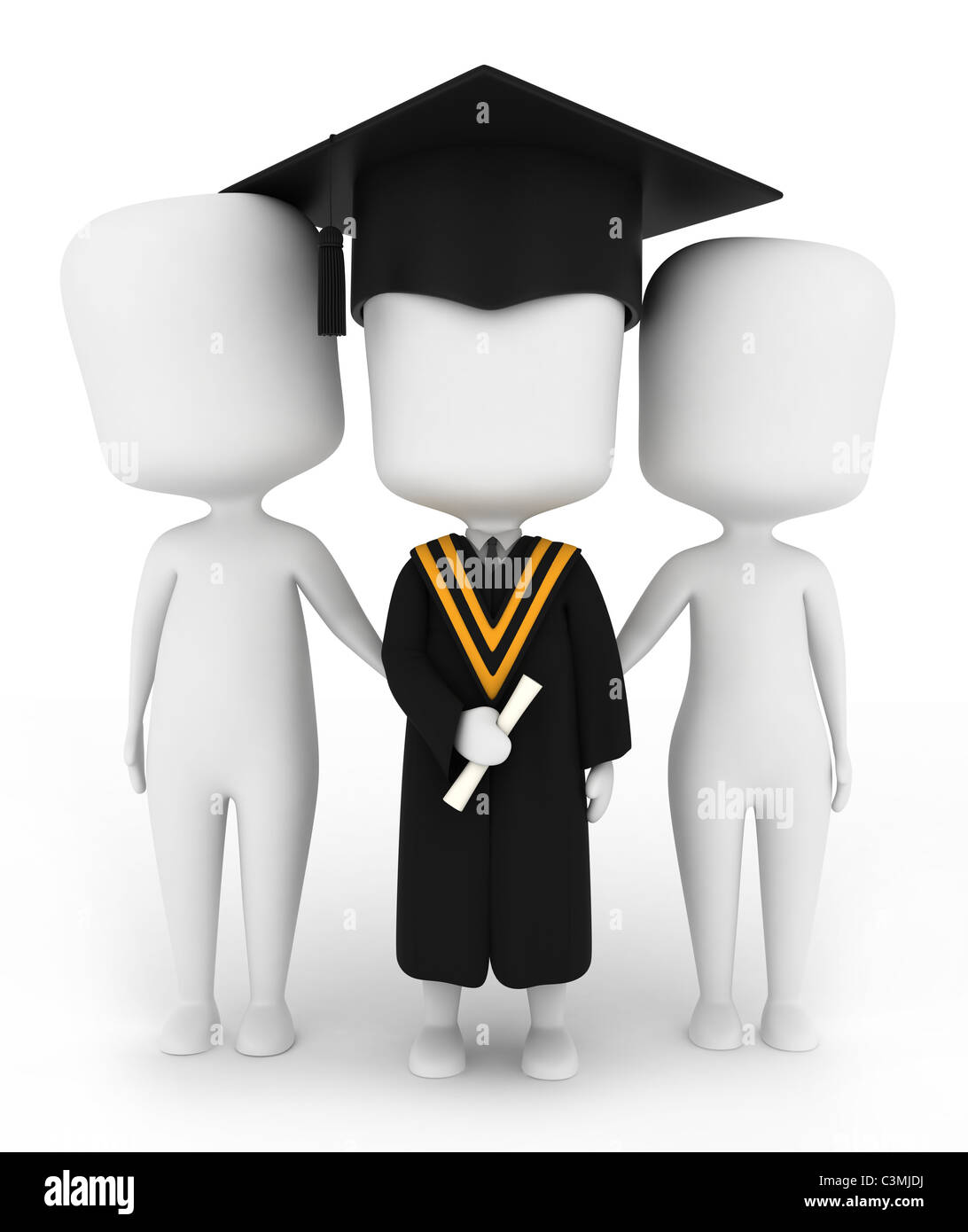 3D Illustration of a Graduate Posing with His Family Stock Photo - Alamy