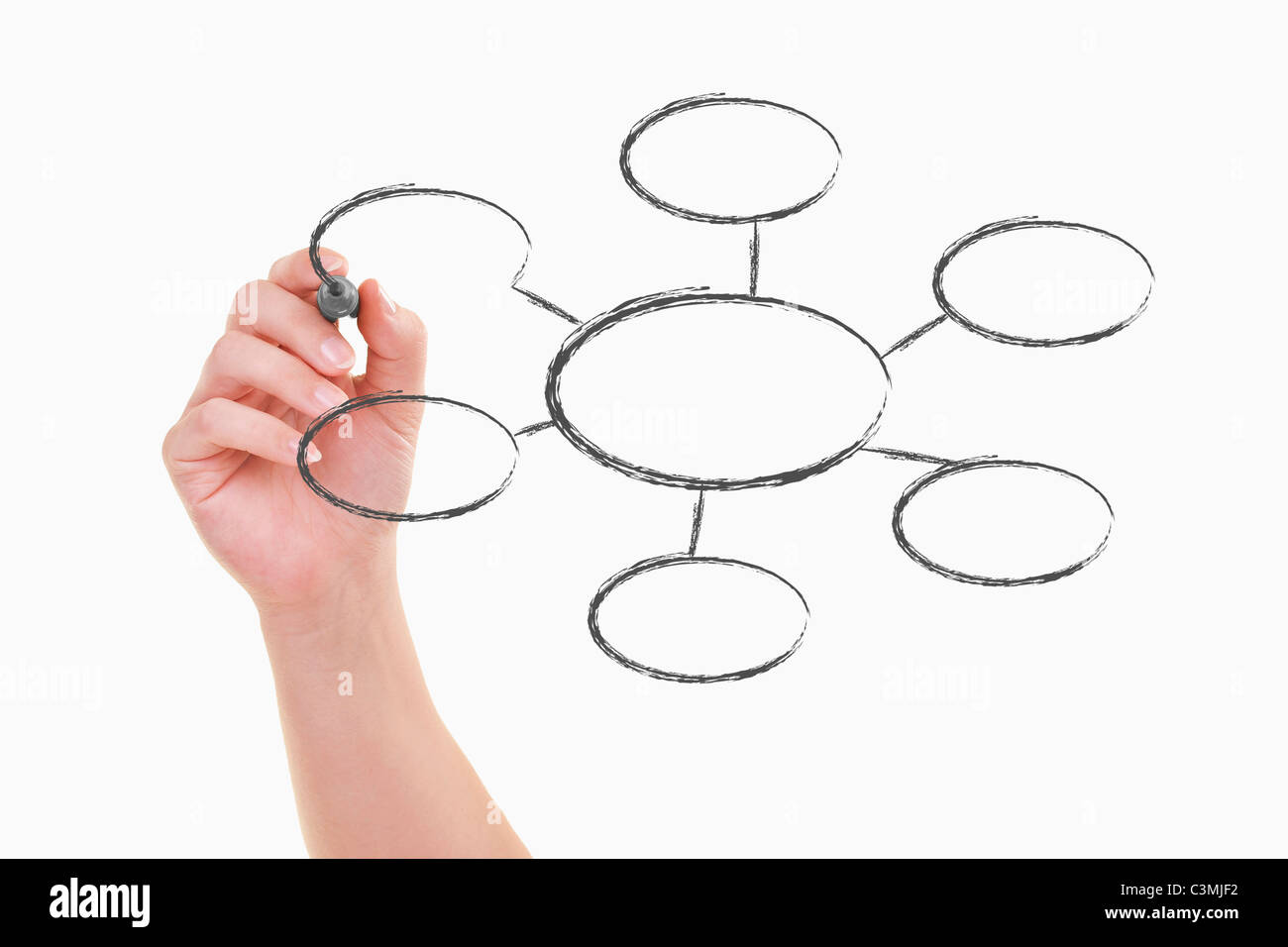 Human hand drawing circles with flet market Stock Photo - Alamy