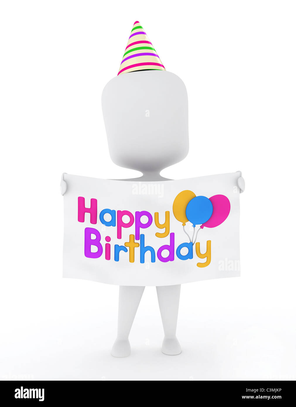 3D Illustration of a Man Carrying a Banner with Birthday Greetings ...