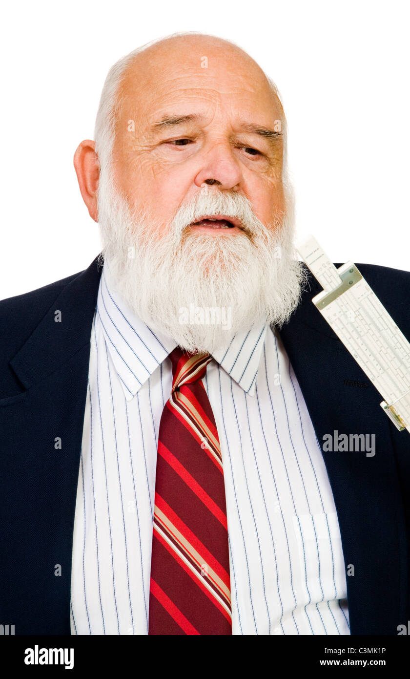 Businessman measuring with a scale isolated over white Stock Photo - Alamy