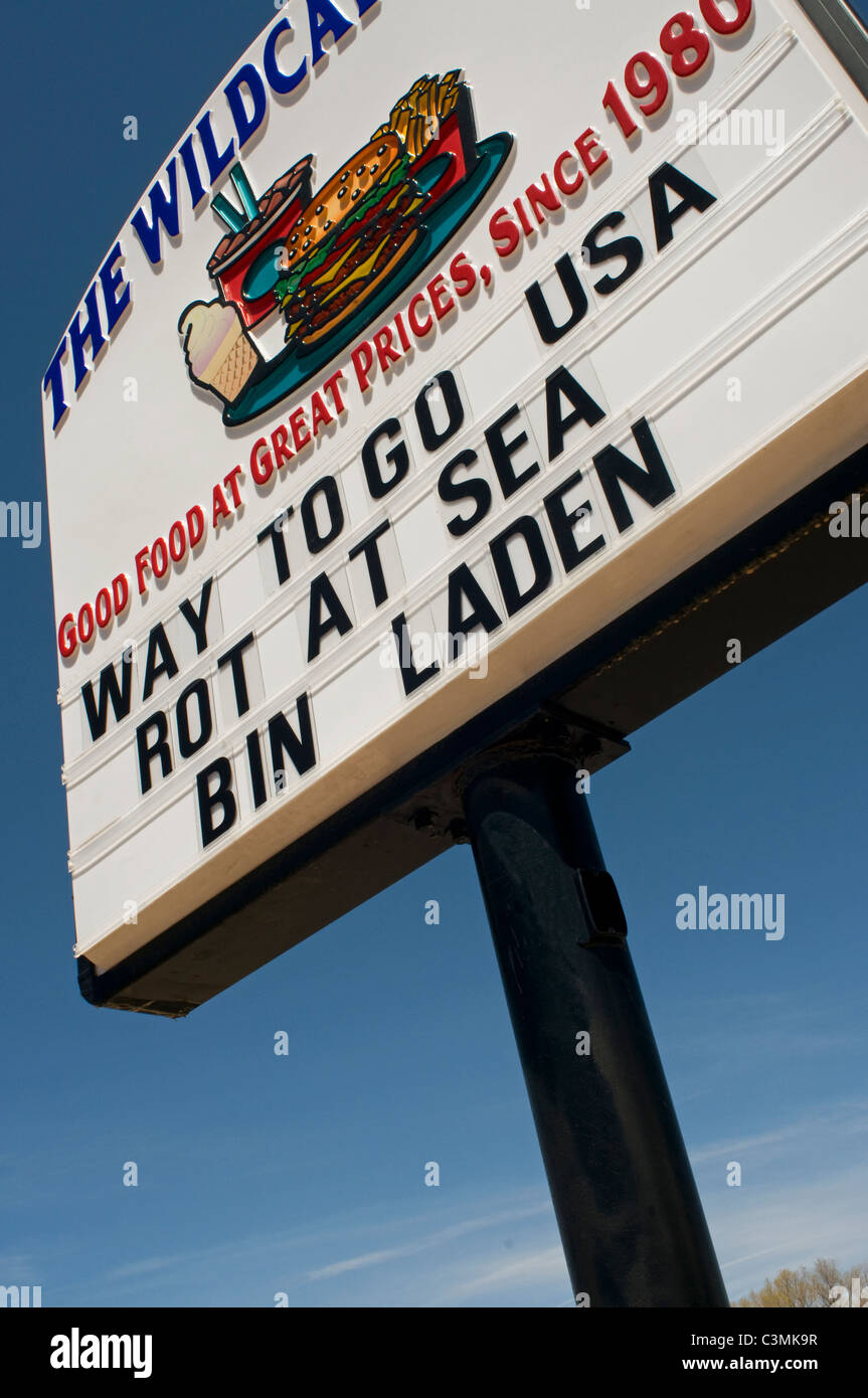 Marquee sign text slamming Osama bin Laden Stock Photo - Alamy