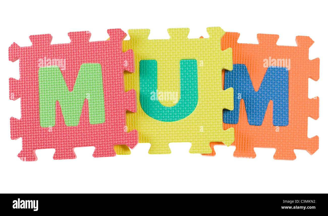 Alphabet blocks forming the word MUM isolated on white background Stock ...