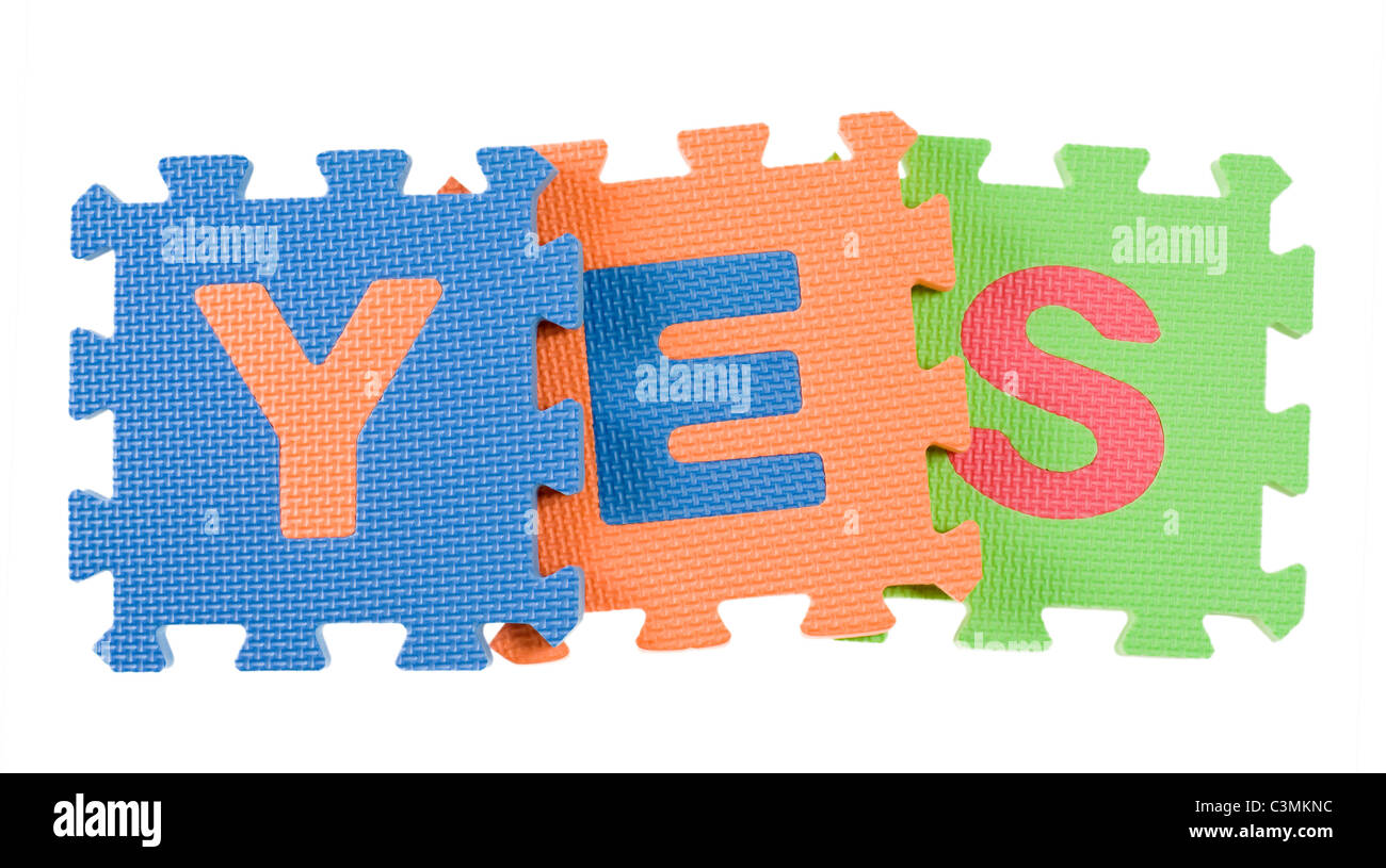 Alphabet blocks forming the word YES isolated on white background Stock ...