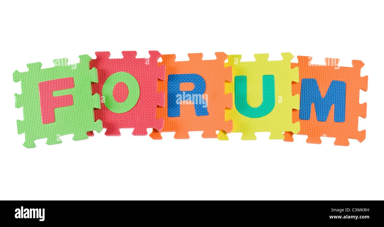 Alphabet blocks forming the word FORUM isolated on white background ...