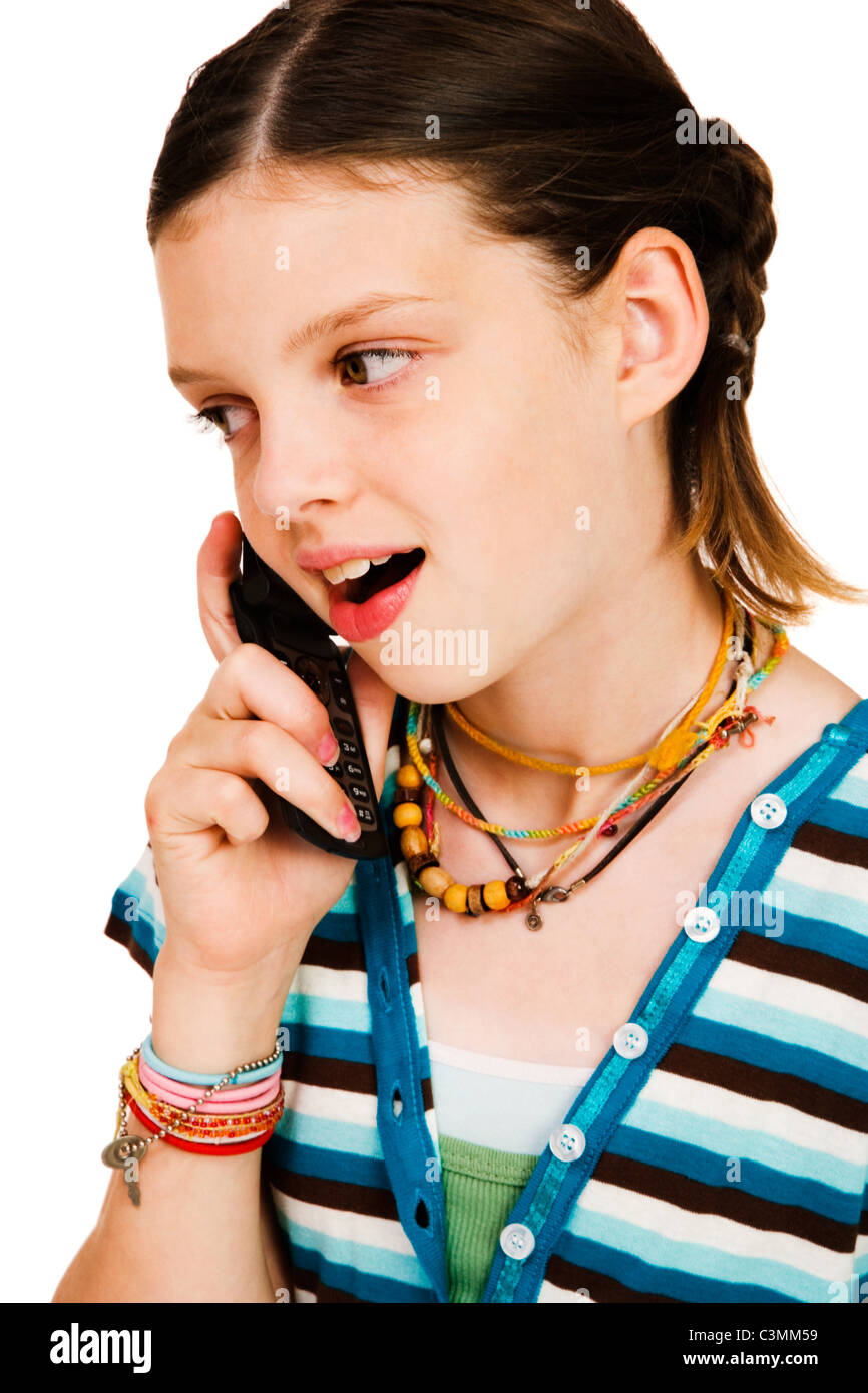 Tween girl on mobile hi-res stock photography and images - Alamy