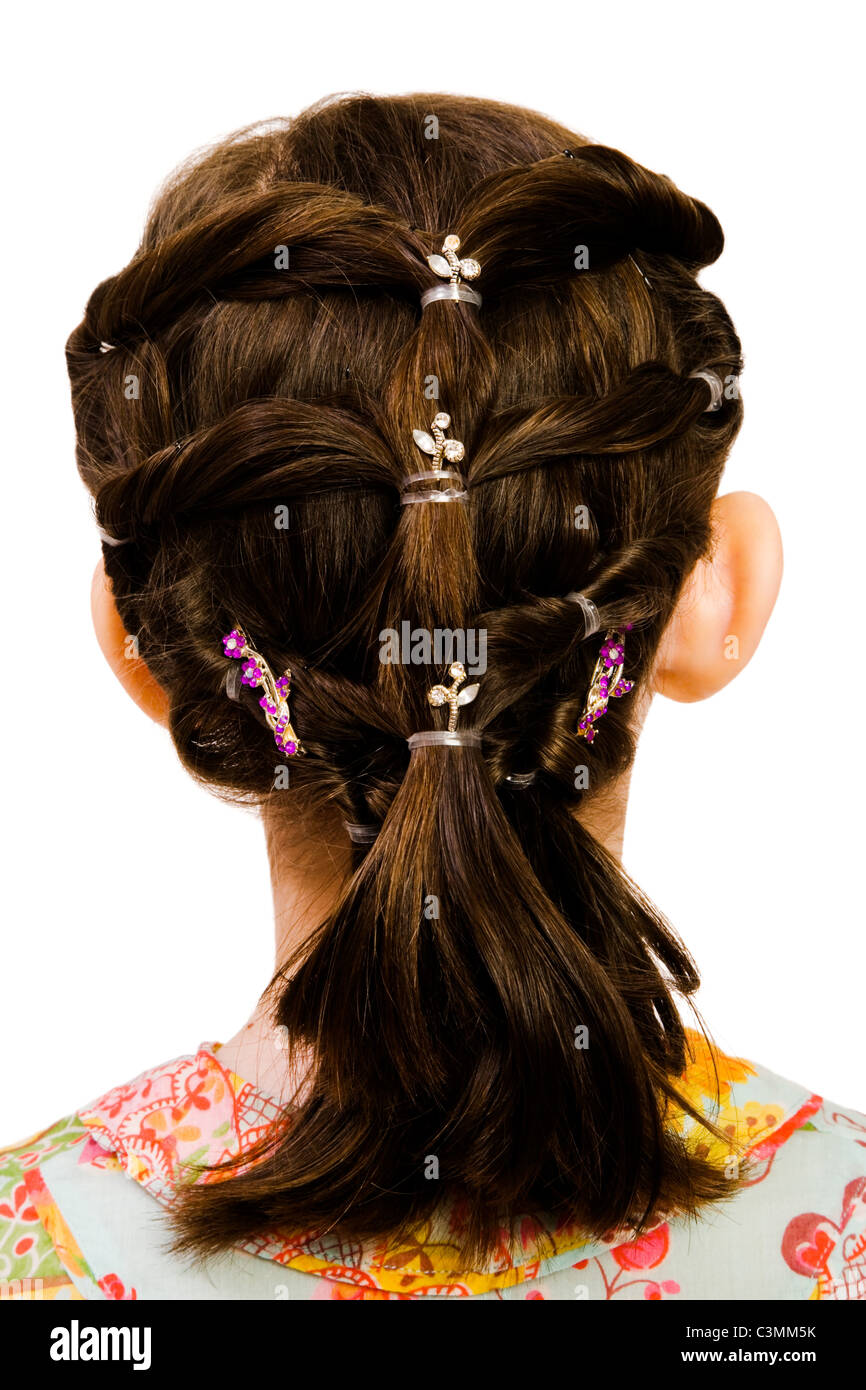 Close-up of a hairstyle of a girl isolated over white Stock Photo - Alamy