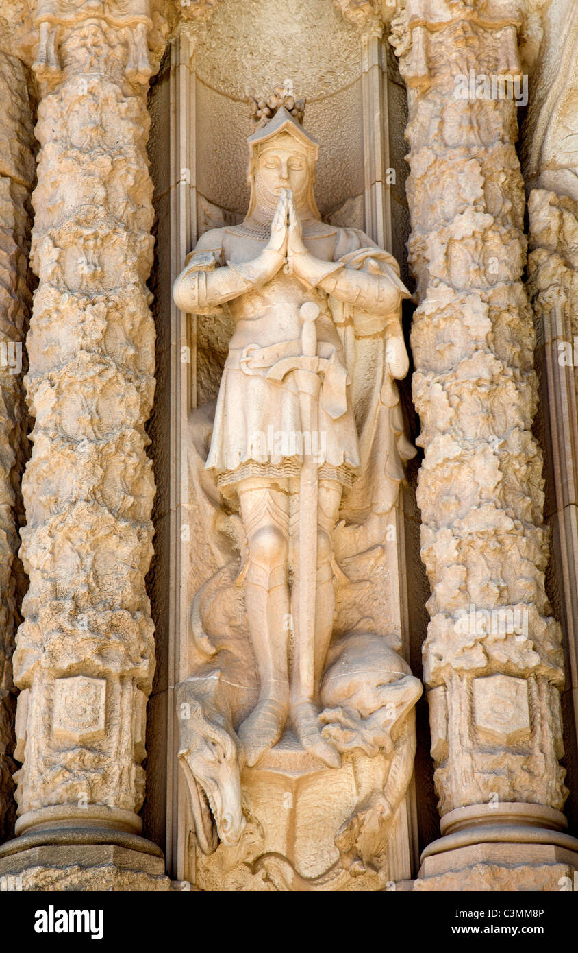 Barcelona - statue from facade of church Sagrad cor de Jesus - Tibidabo ...