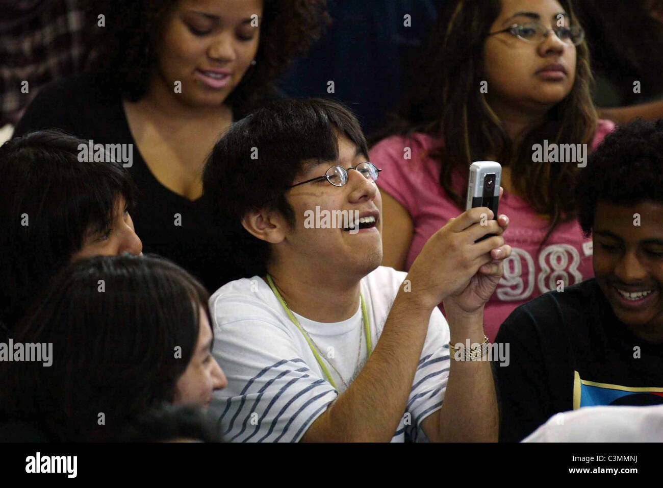 Students watch as U.S. President Barack Obama speaks at Wakefield High ...