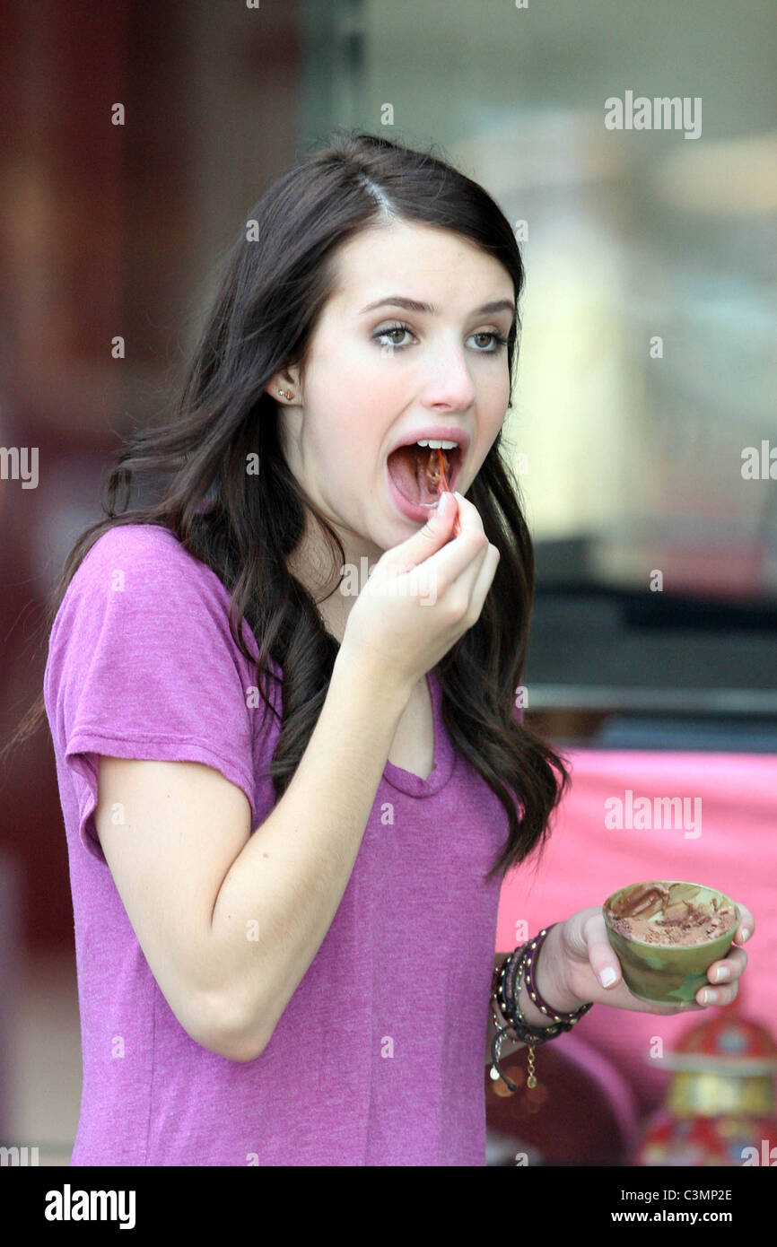 Emma Roberts enjoys a gelato during a break on the set of her new movie ...