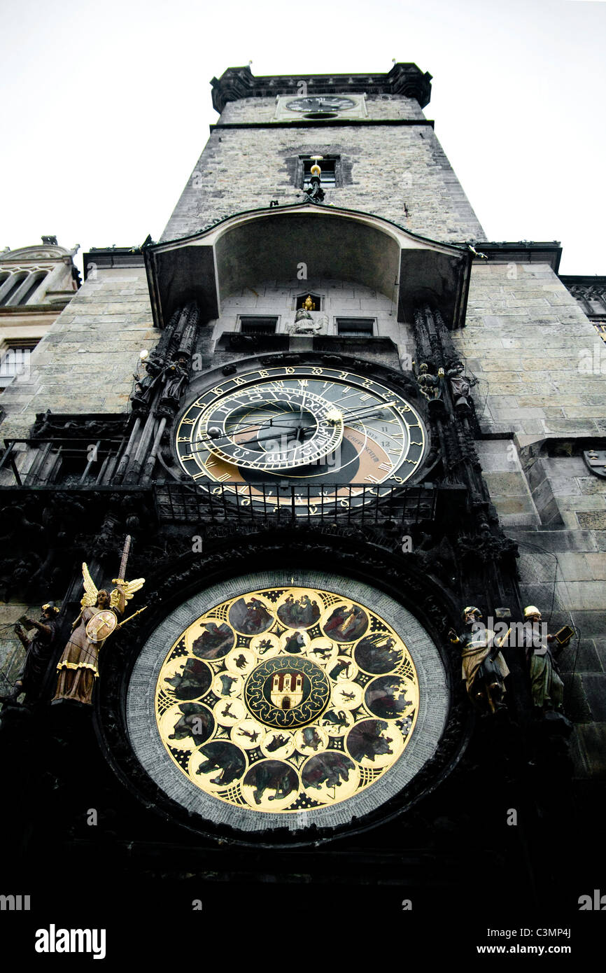 The famous astronomical clock of the old Prague's town hall with the ...