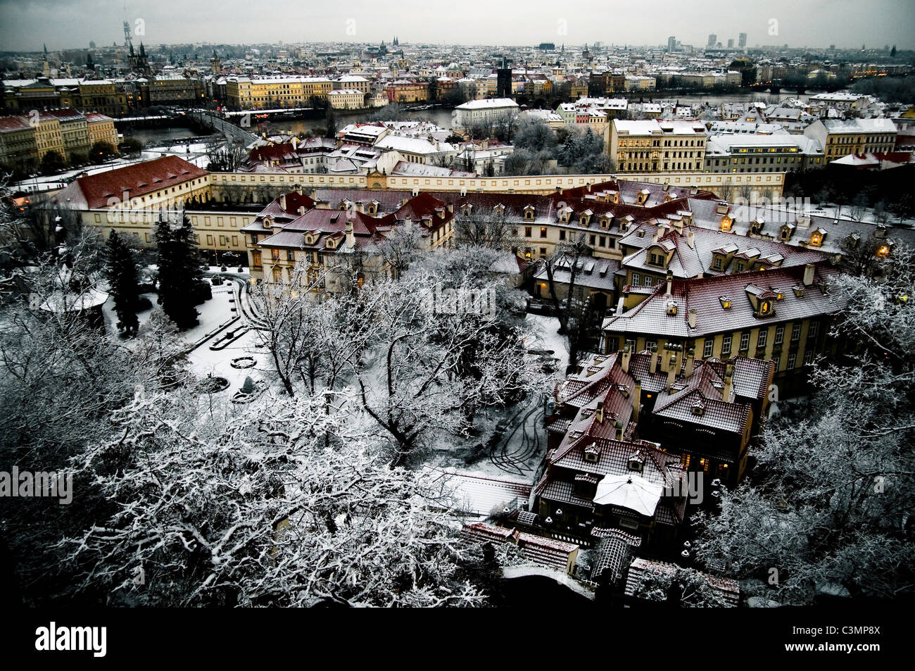 Snowy city landscape of Prague in winter Stock Photo - Alamy