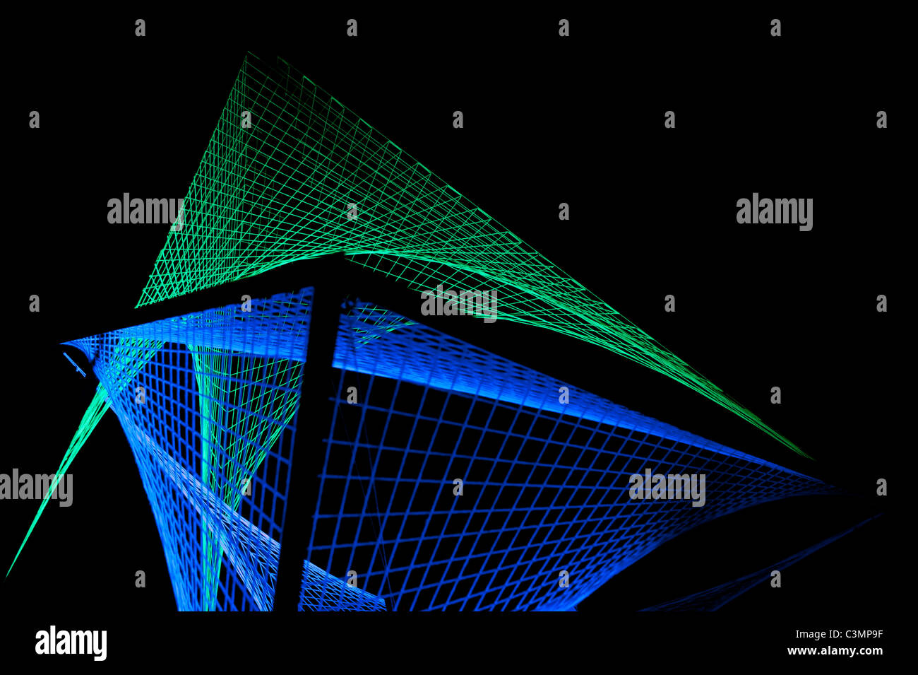 Blue and green lights created 3D formation in black space Stock Photo ...