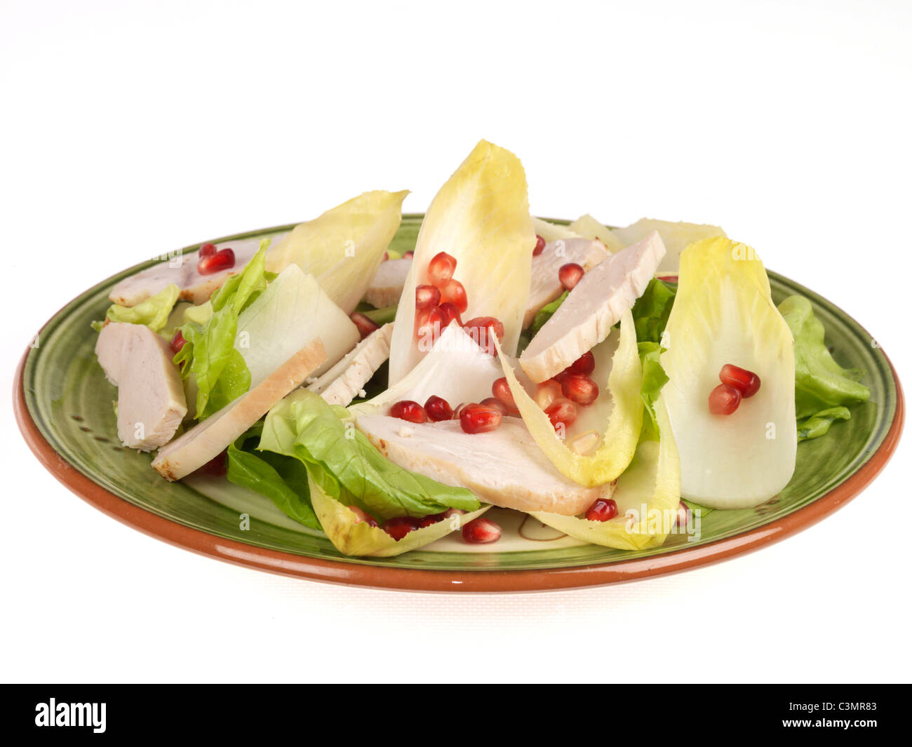 Fresh Healthy Chicken and Chicory Salad Against A White Background With ...