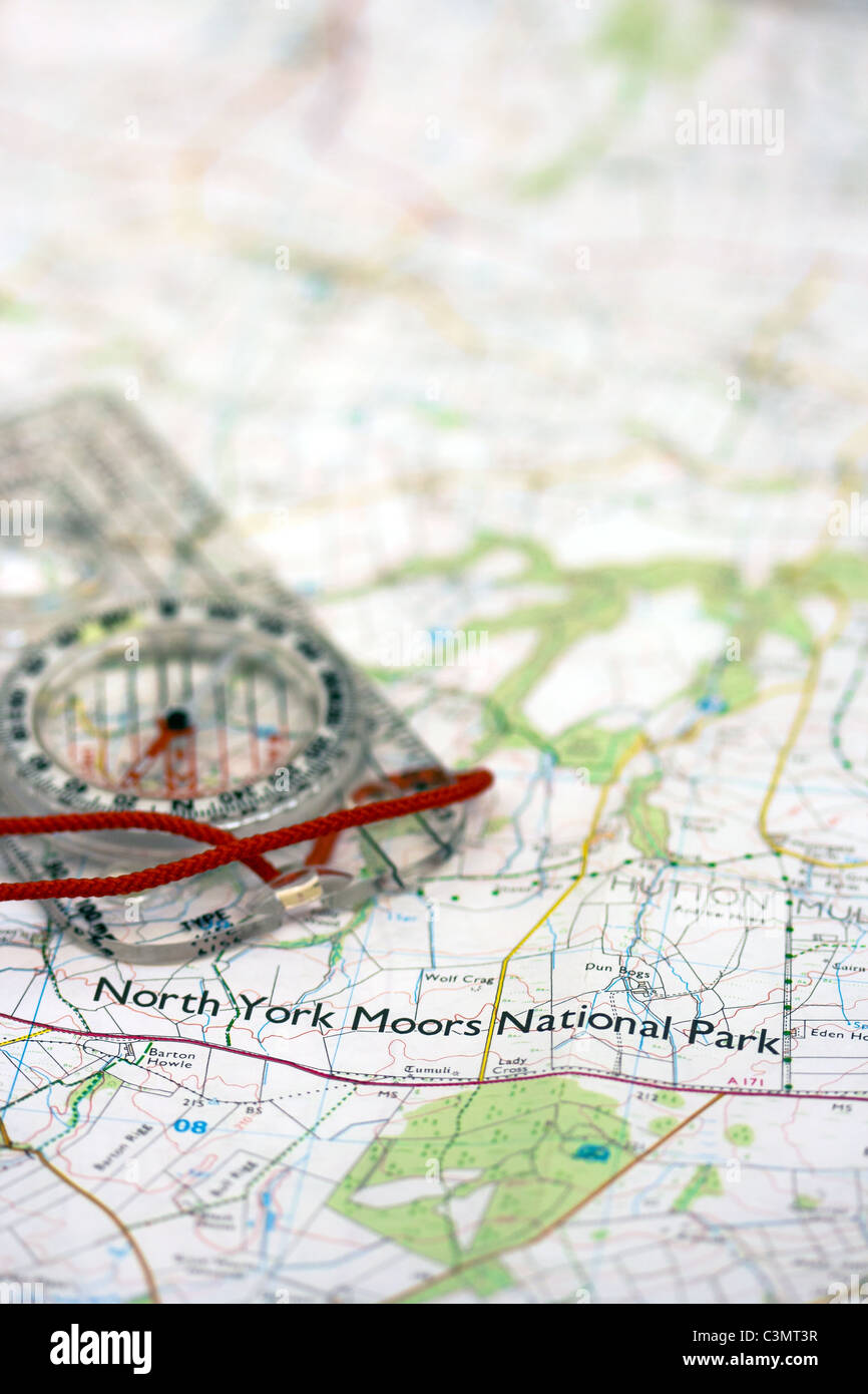 Map of North Yorkshire Moors National Park with name of park in focus ...