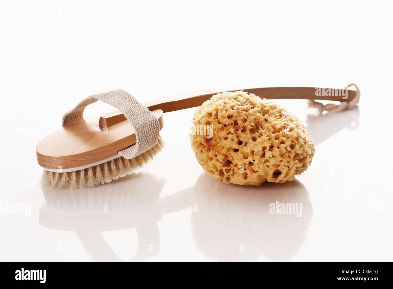 Back brush with natural sponge on white background Stock Photo - Alamy