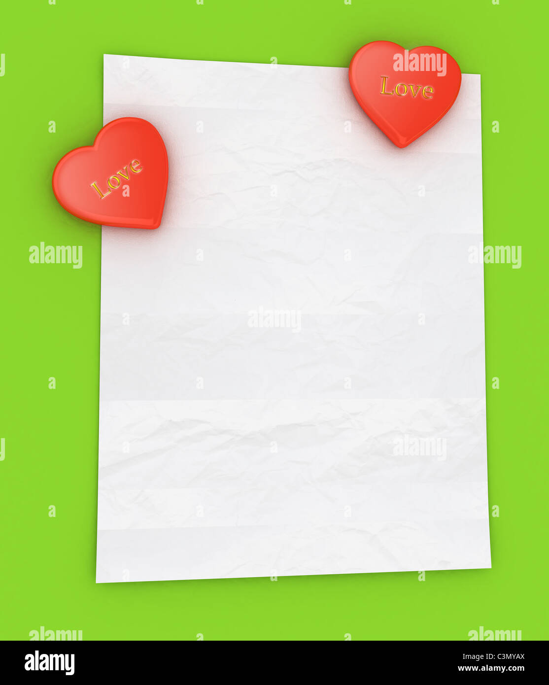 Blank white note with two heart magnet Stock Photo - Alamy