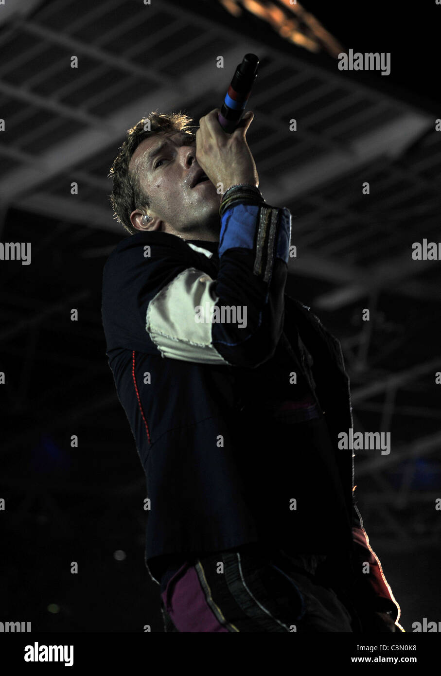 Chris Martin of Coldplay Coldplay live at the Wembley Stadium promoting ...