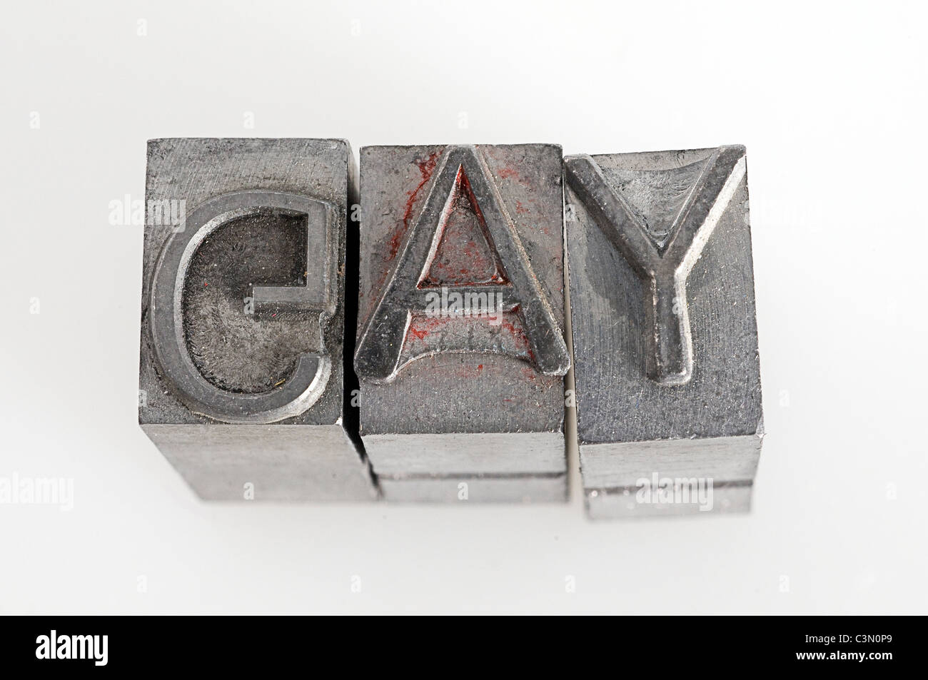 the word gay using type,c,a,y, letter, type, lettering, set, metal ...
