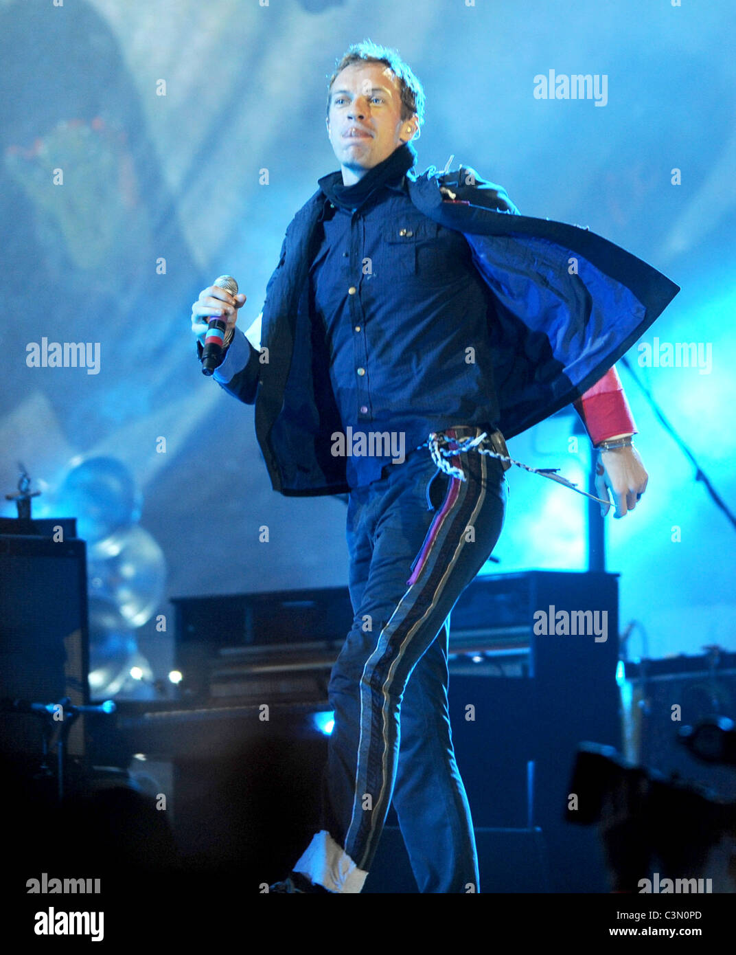 Chris Martin of Coldplay Coldplay live at the Wembley Stadium promoting ...