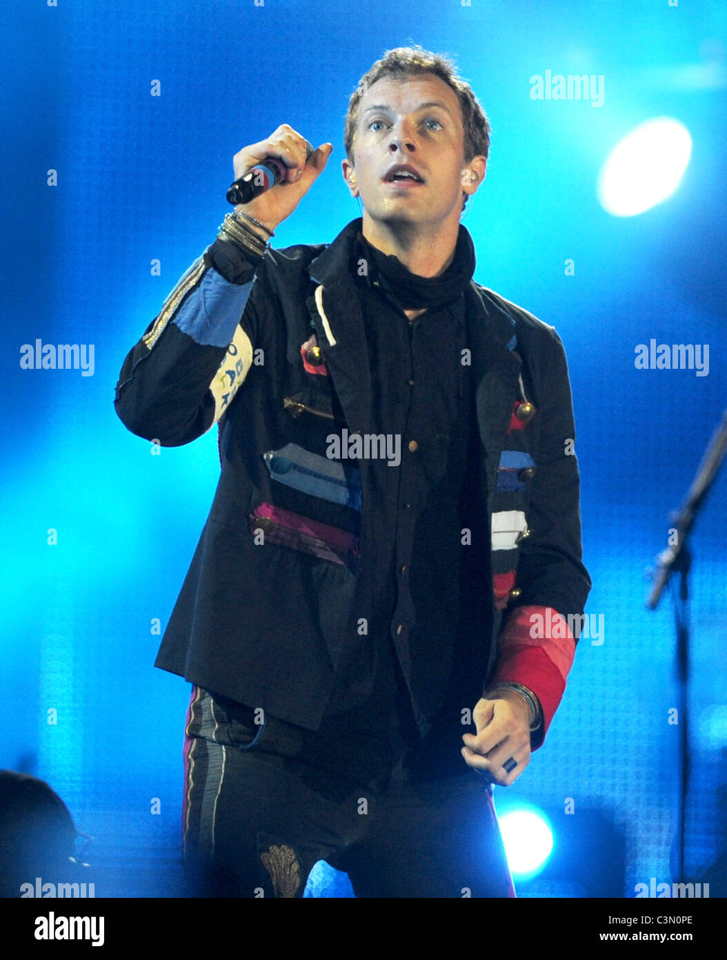 Chris Martin of Coldplay Coldplay live at the Wembley Stadium promoting ...
