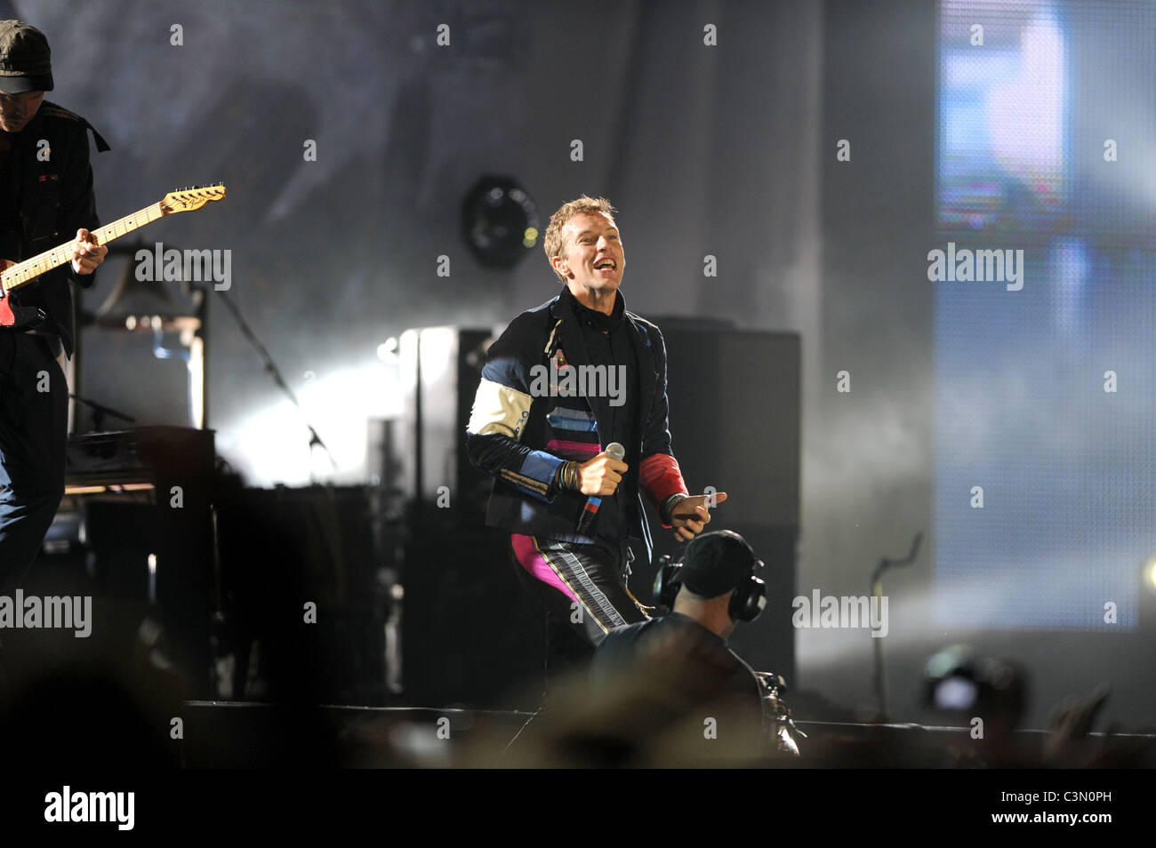 Chris Martin of Coldplay Coldplay live at the Wembley Stadium promoting ...
