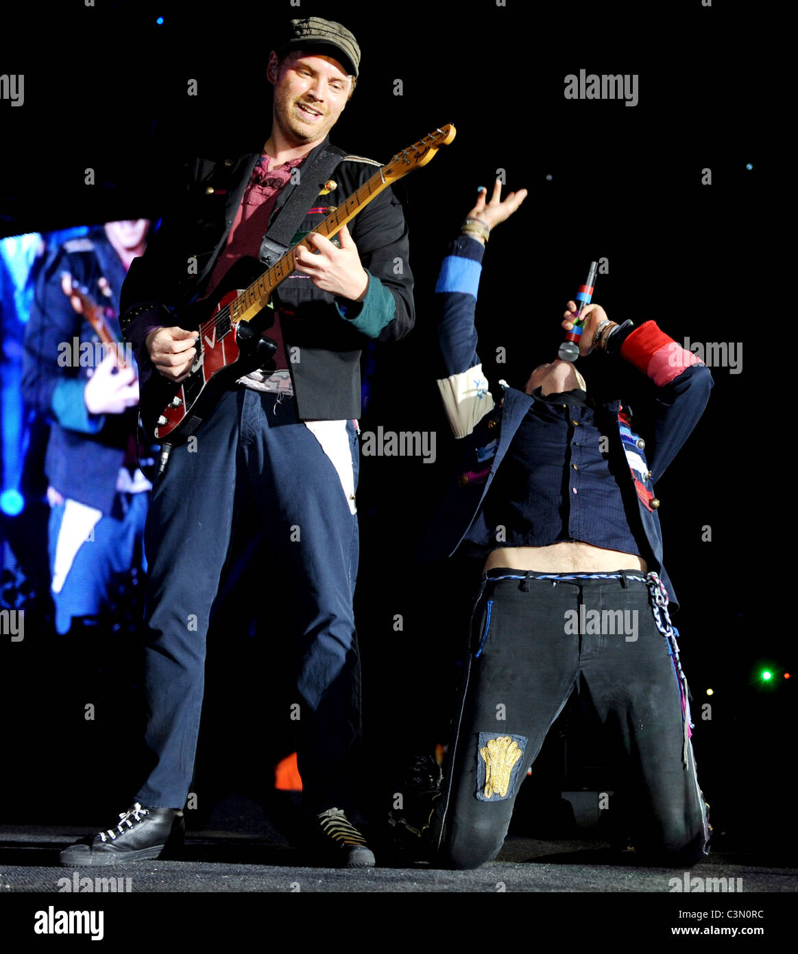 Chris Martin of Coldplay Coldplay live at the Wembley Stadium promoting ...