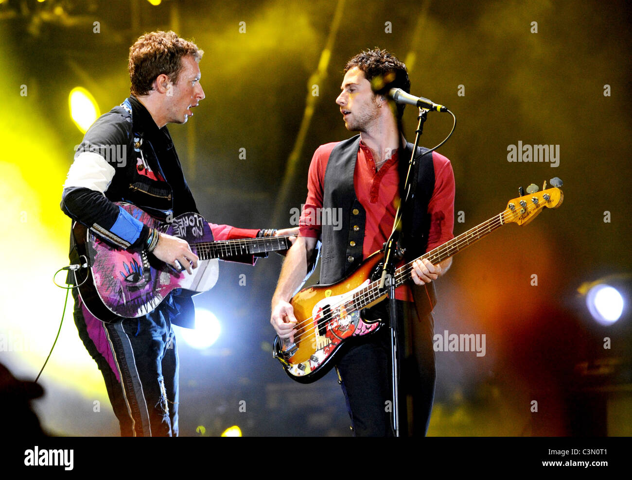 Chris Martin of Coldplay Coldplay live at the Wembley Stadium promoting ...