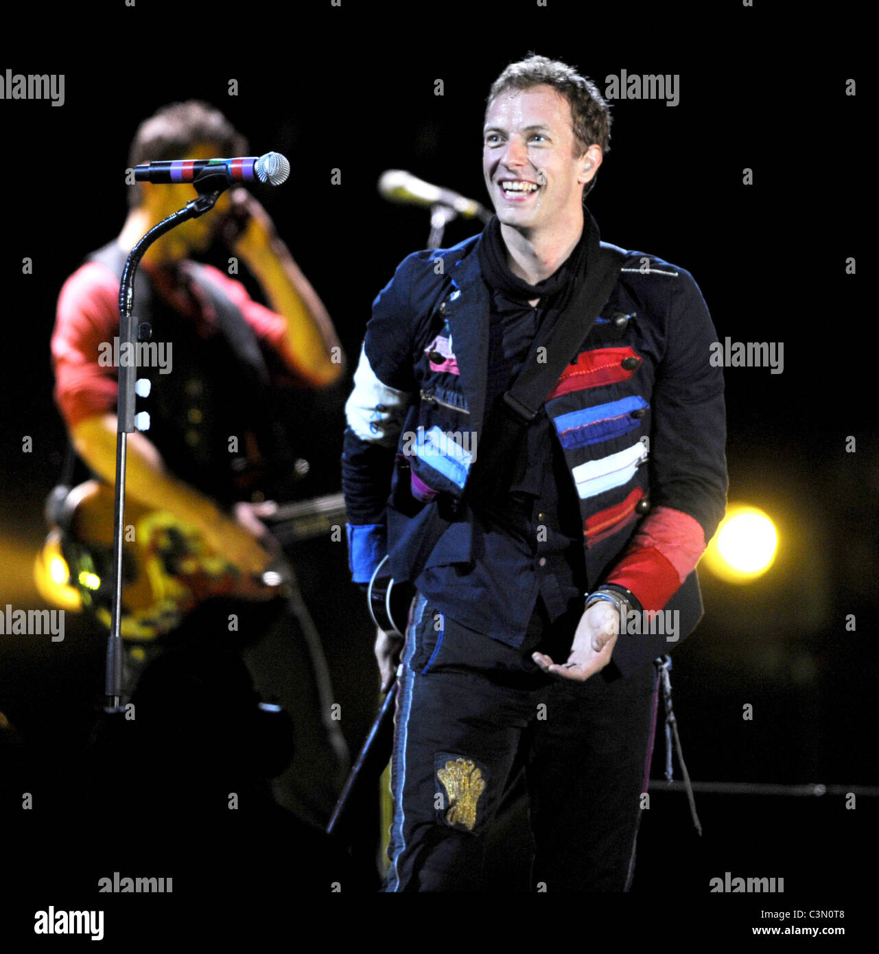 Chris Martin of Coldplay Coldplay live at the Wembley Stadium promoting ...