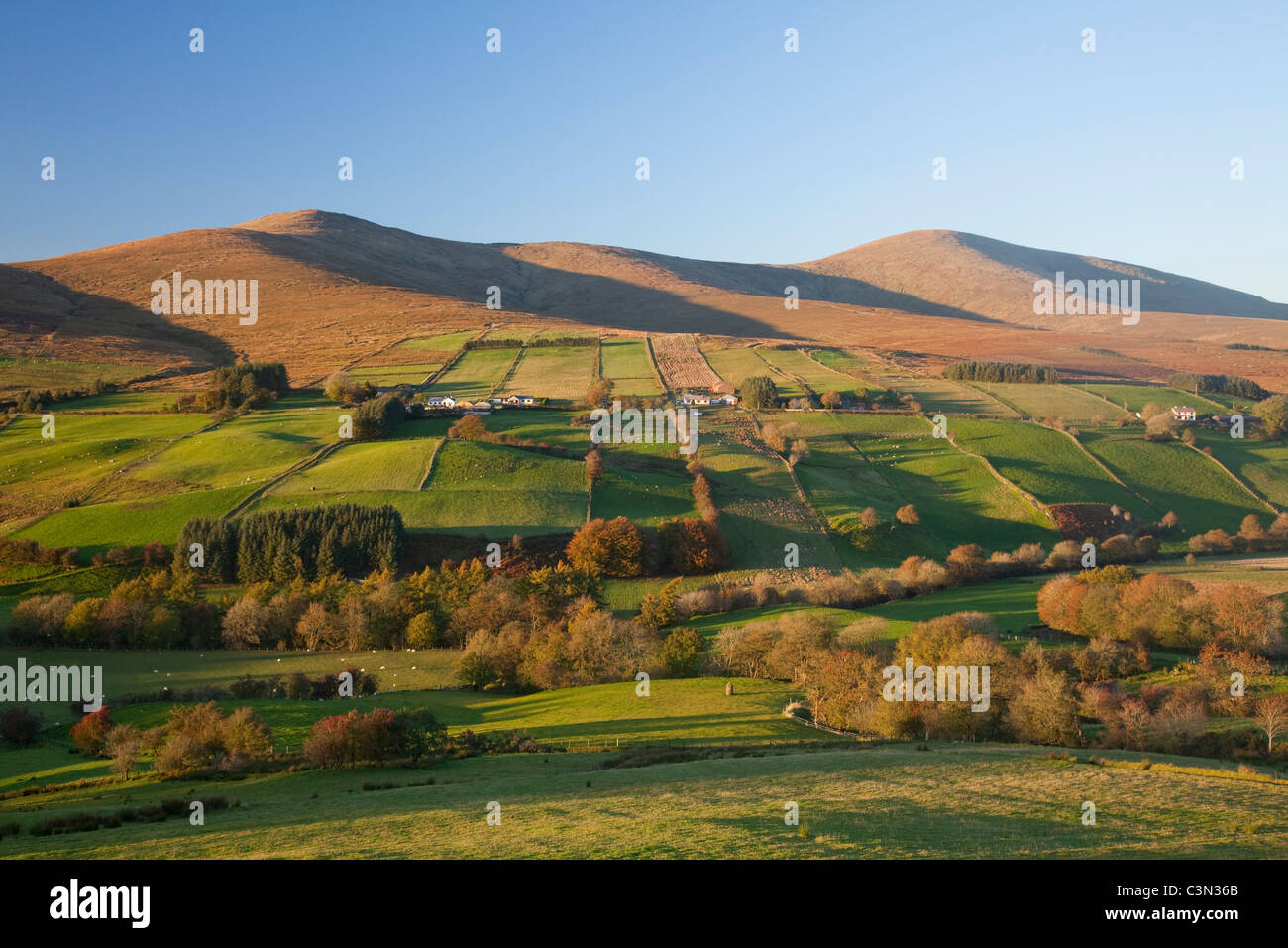 Sawel and Dart mountains rise above Glenelly Valley, Sperrin Mountains ...
