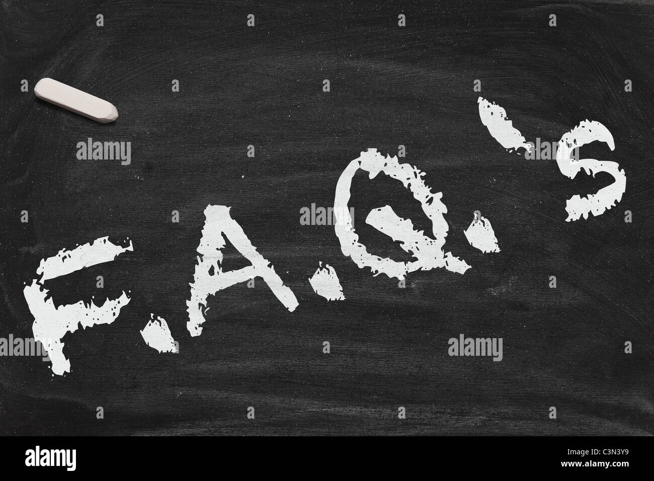 High resolution black chalkboard image with FAQ letters. Conceptual ...