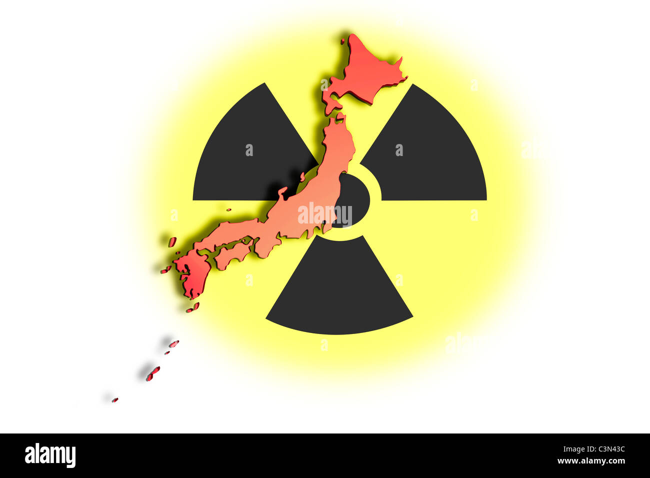 High resolution image with an outline map of Japan on radioactive ...