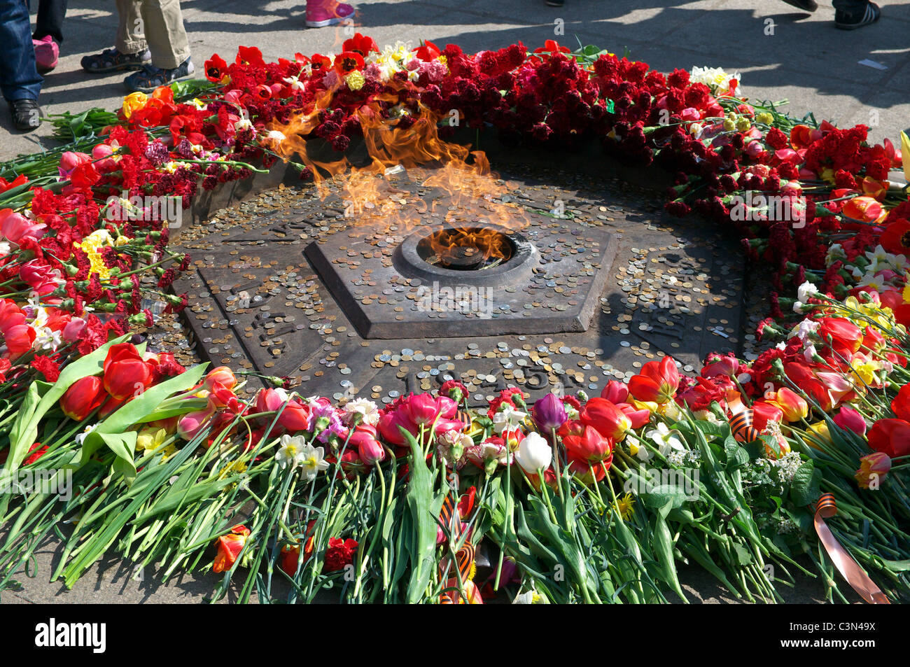 The eternal flame and flowers in commemorating the may 9th the victory ...