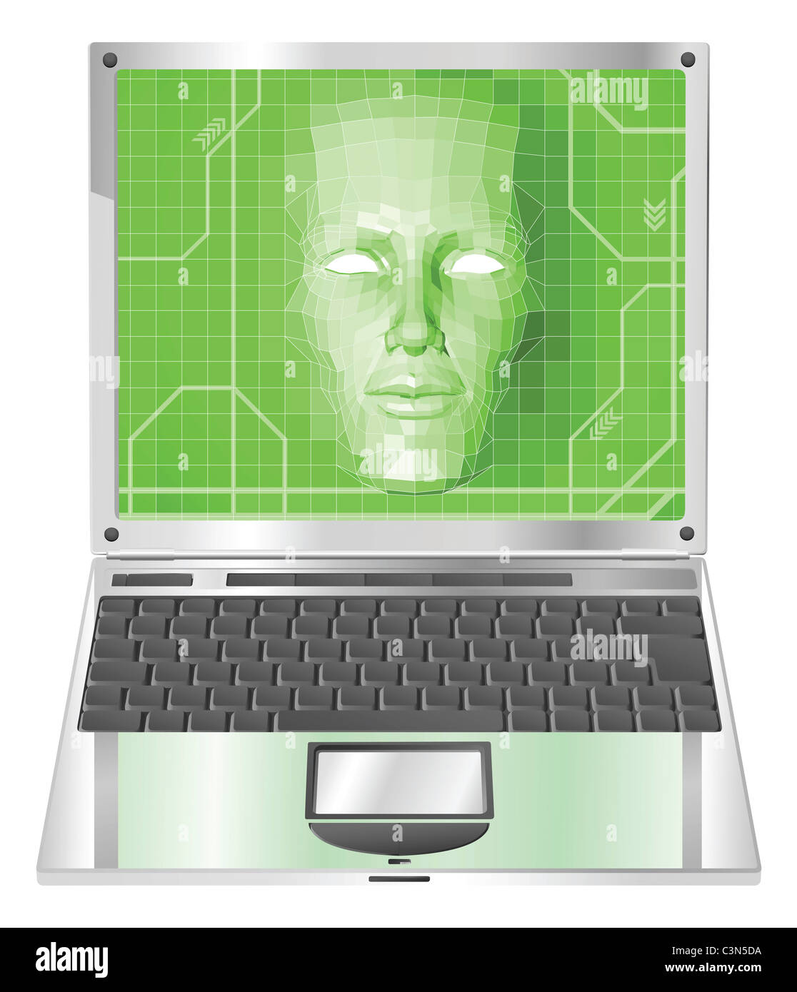 A conceptual business technology background. Woman avatar face forming ...