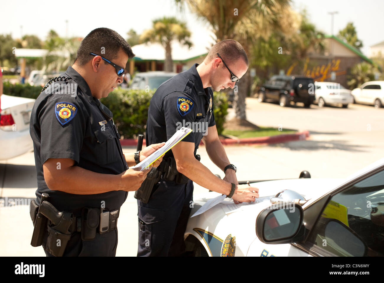 Austin, Texas police officers work a routine call in Round Rock Texas ...