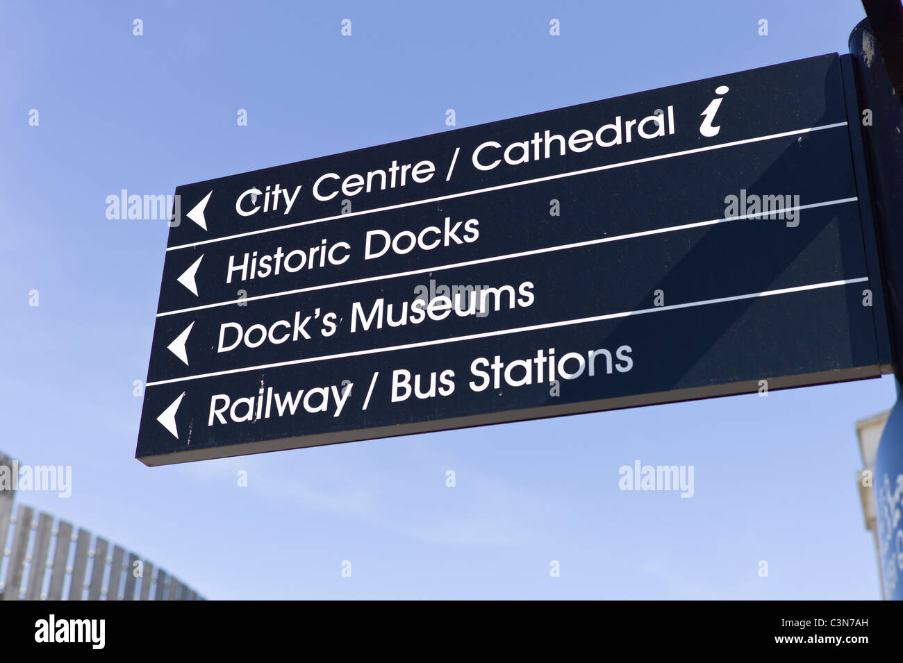 Multiple signposts in Gloucester Docks England UK EU Stock Photo - Alamy