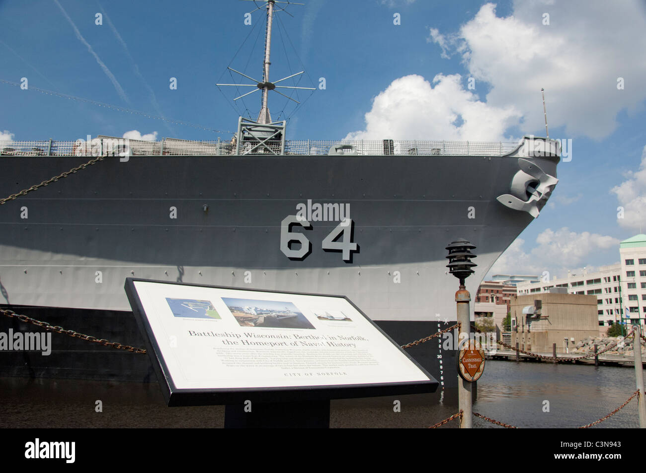 Virginia, Norfolk, Freemason Harbor. Battleship U.S.S Wisconsin museum ...