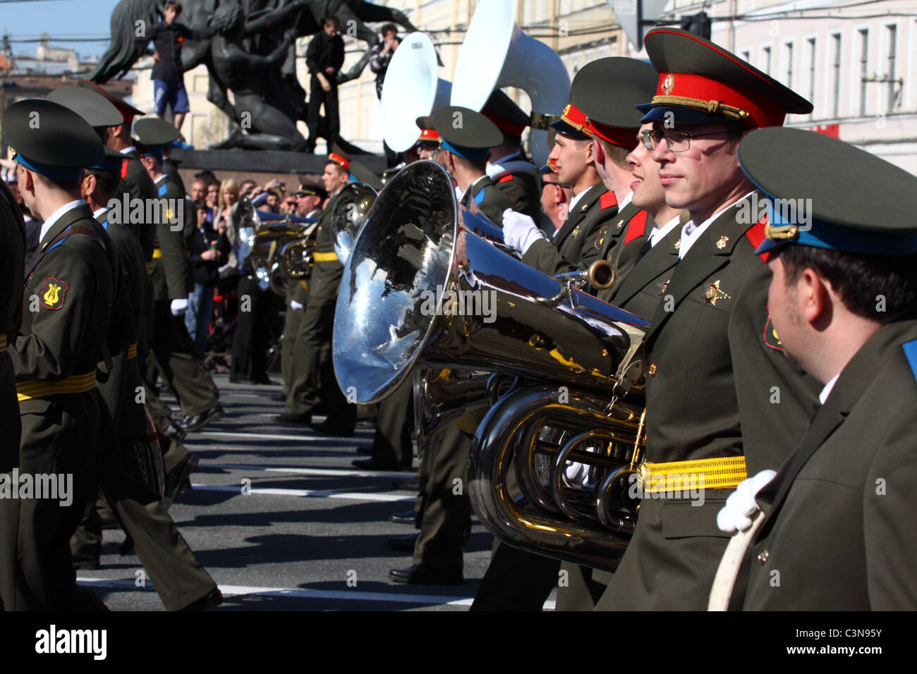 Military Band in the parade of veterans of World War II Stock Photo - Alamy