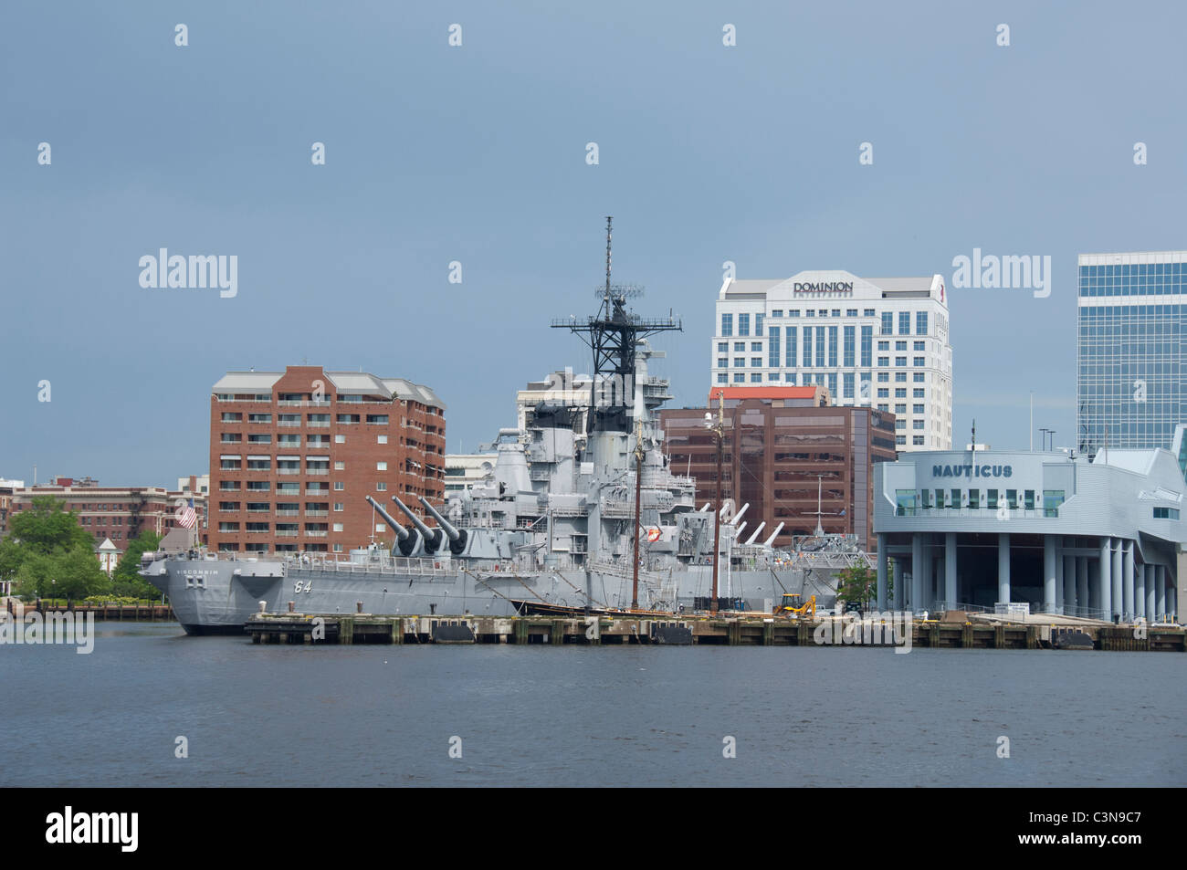 Virginia, Norfolk, Freemason Harbor. Battleship U.S.S Wisconsin museum ...