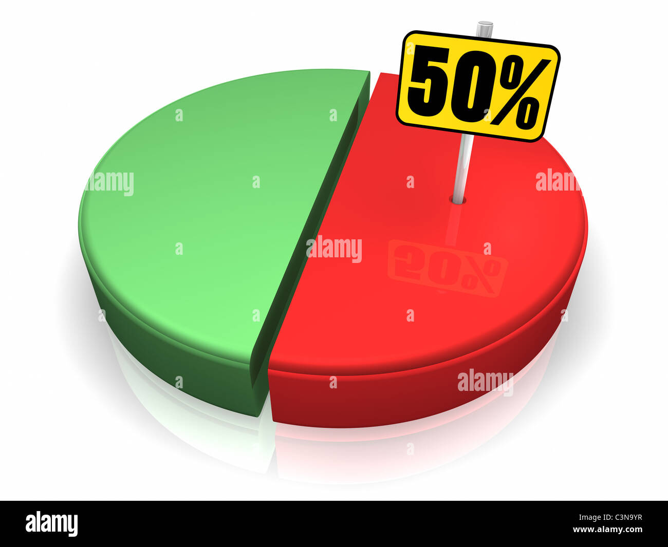Pie chart with fifty percent sign, 3d render Stock Photo - Alamy