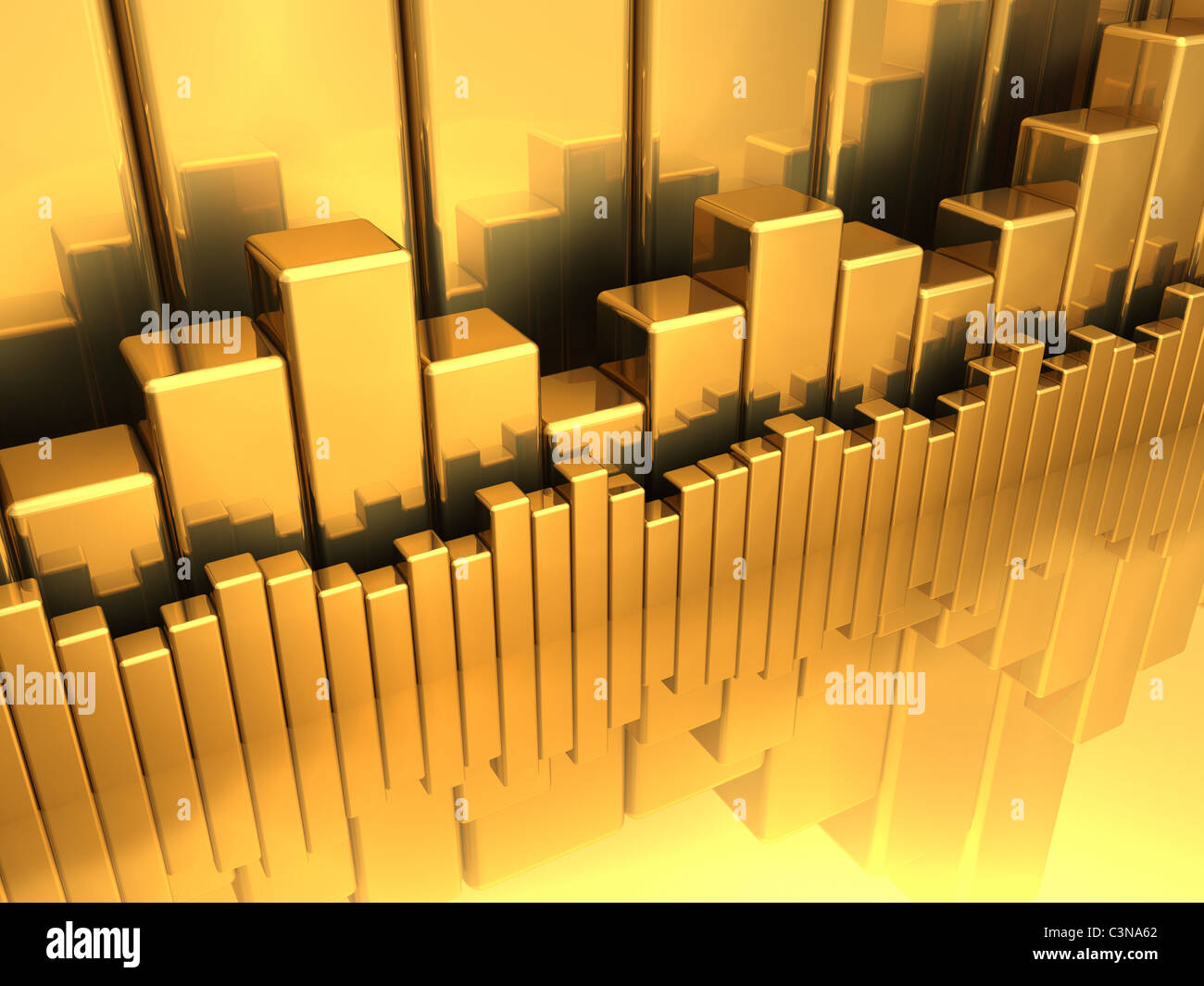 Gold charts - various diagrams on reflect floor, 3d render Stock Photo ...