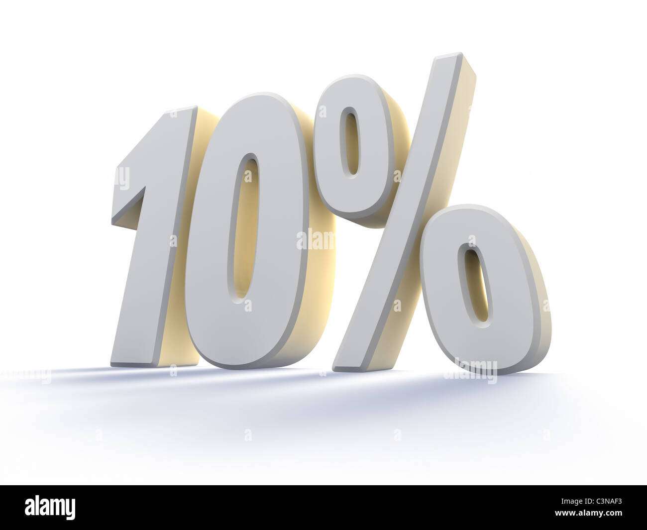 Ten percent, large white number with backlit, isolated on white ...