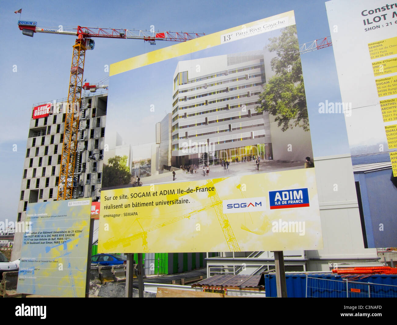 Paris, France, Construction Site, Sign, Adim, "Seine Rive Gauche", in ...