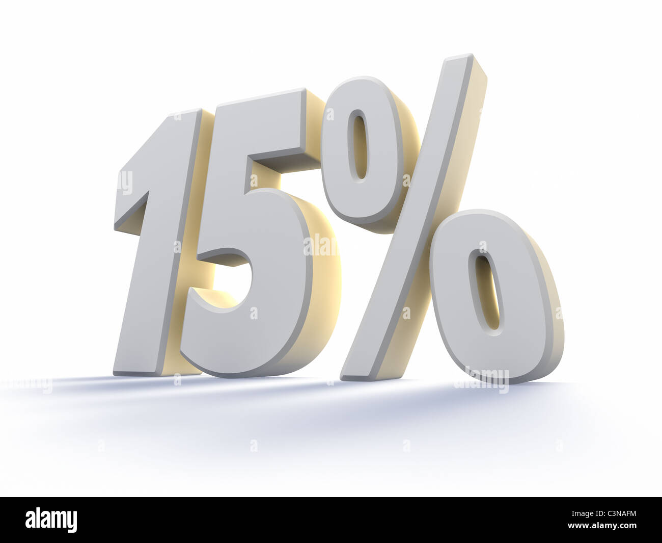 Fifteen percent, large white number with backlit, isolated on white ...