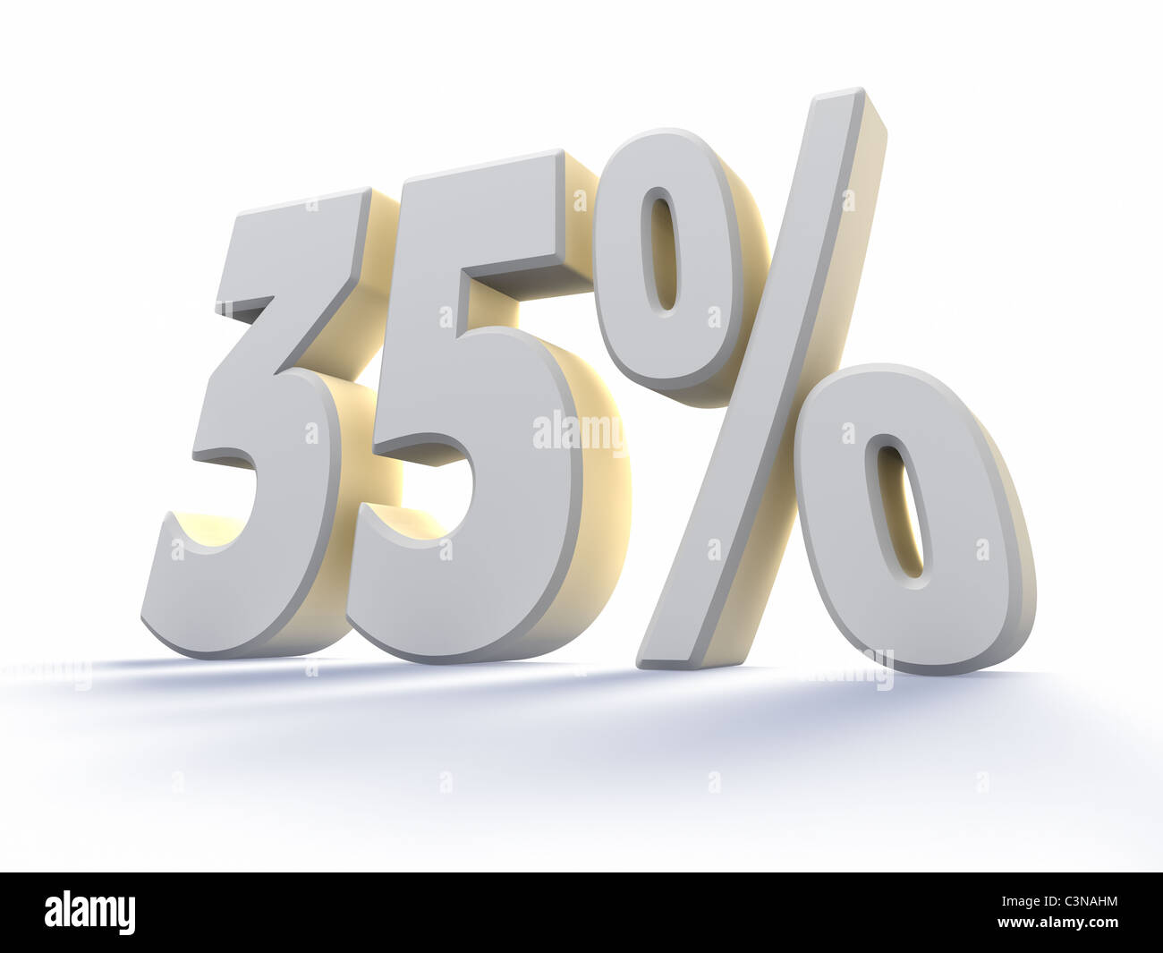 Thirty five percent, large white number with backlit, isolated on white ...