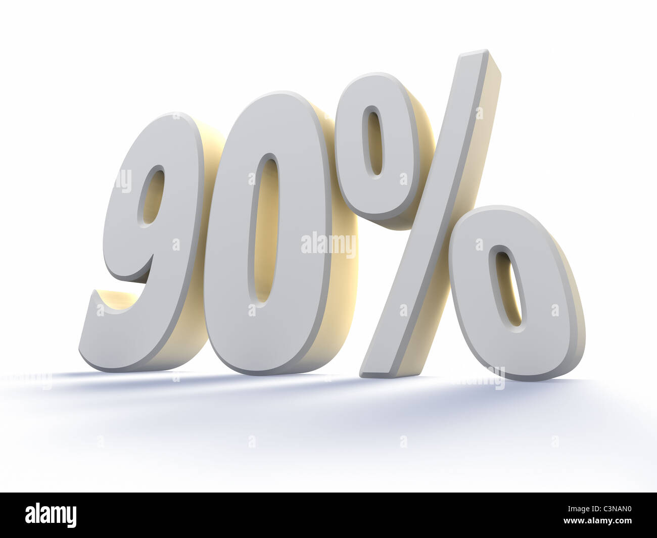 Ninety percent, large white number with backlit, isolated on white ...