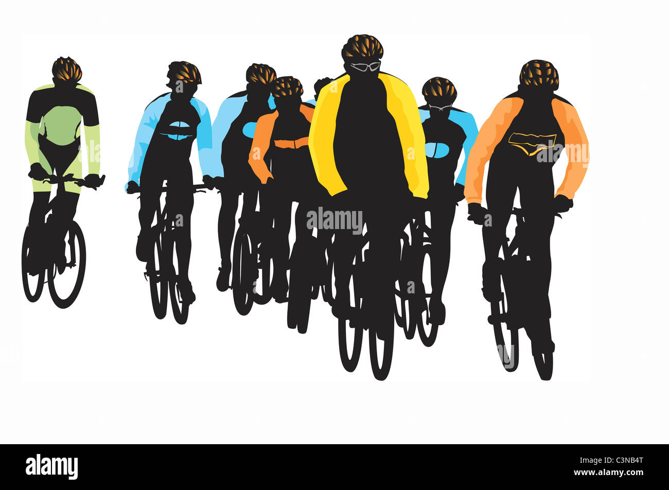group of bicyclists - illustration Stock Photo - Alamy