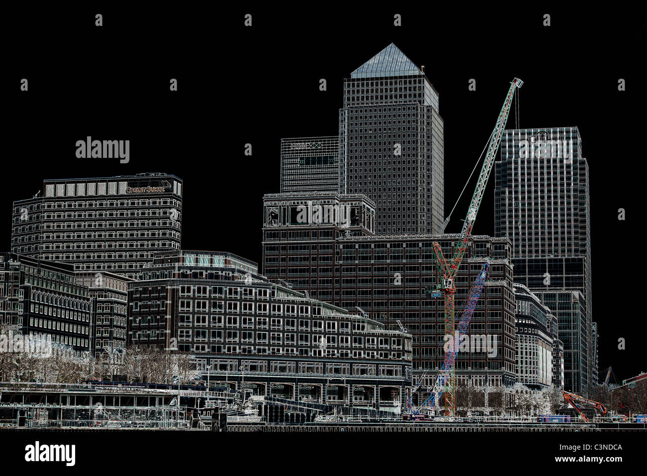 Canary Wharf, London, England, view of high rise buildings digitally ...